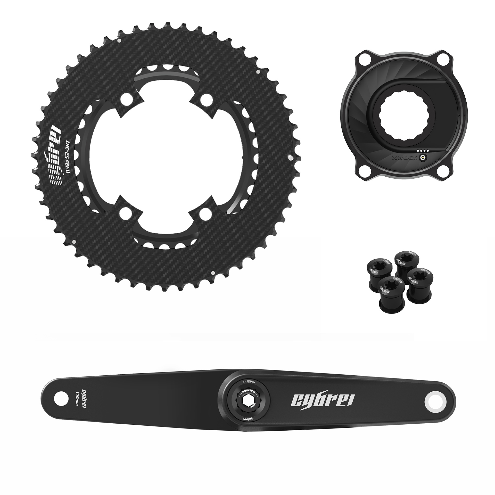 CYBREI Carbon Crankset – Carbon Chainring w/ Xcadey Powermeter Spider ...